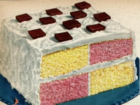 Easy 'square dance' retro checkerboard cake (1950) - Click Americana