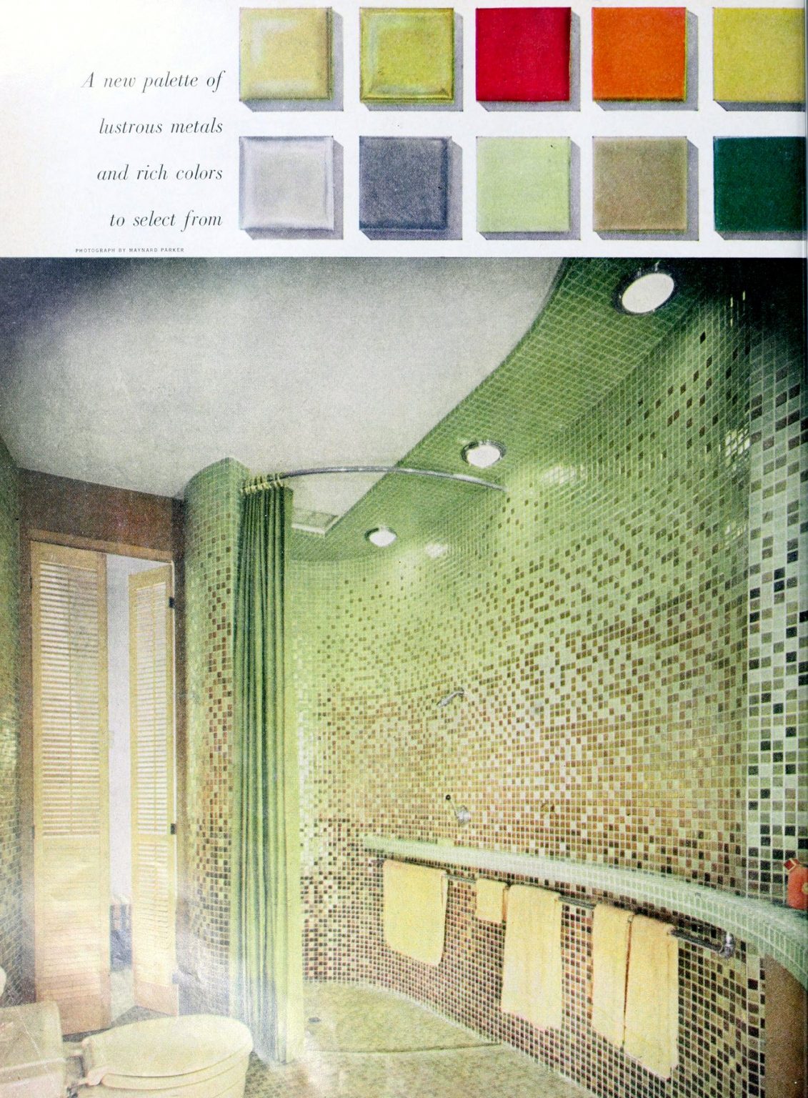 Mid century modern curved mosaic tile bathroom decor was a vision in ...