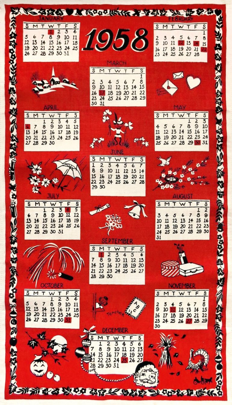 See 20 old-fashioned cloth calendars that lived on as kitchen ...
