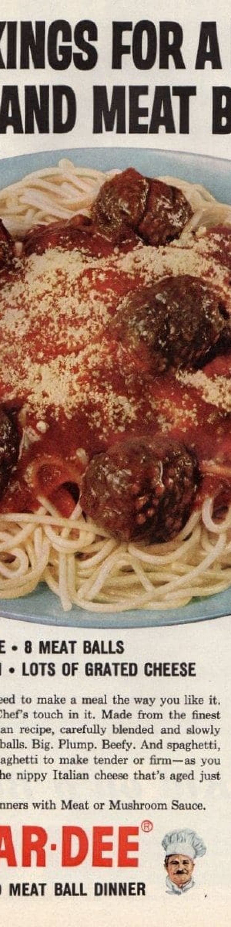 Chef Boy-Ar-Dee spaghetti & meat ball dinner (1961) - Click Americana