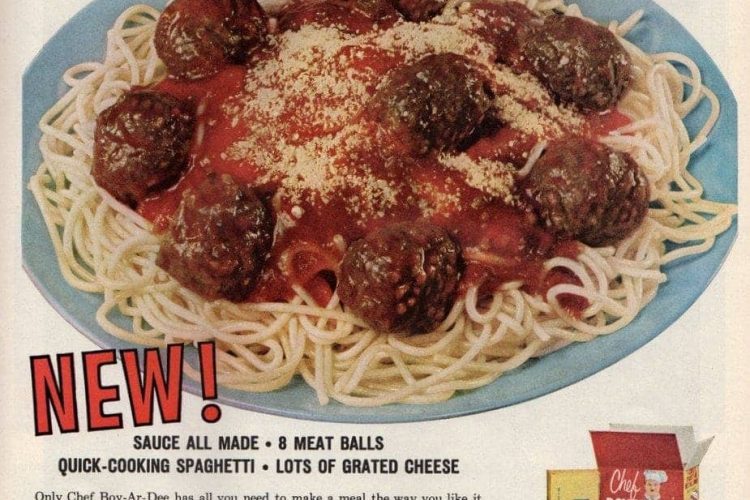 Chef Boy-Ar-Dee spaghetti & meat ball dinner (1961) - Click Americana