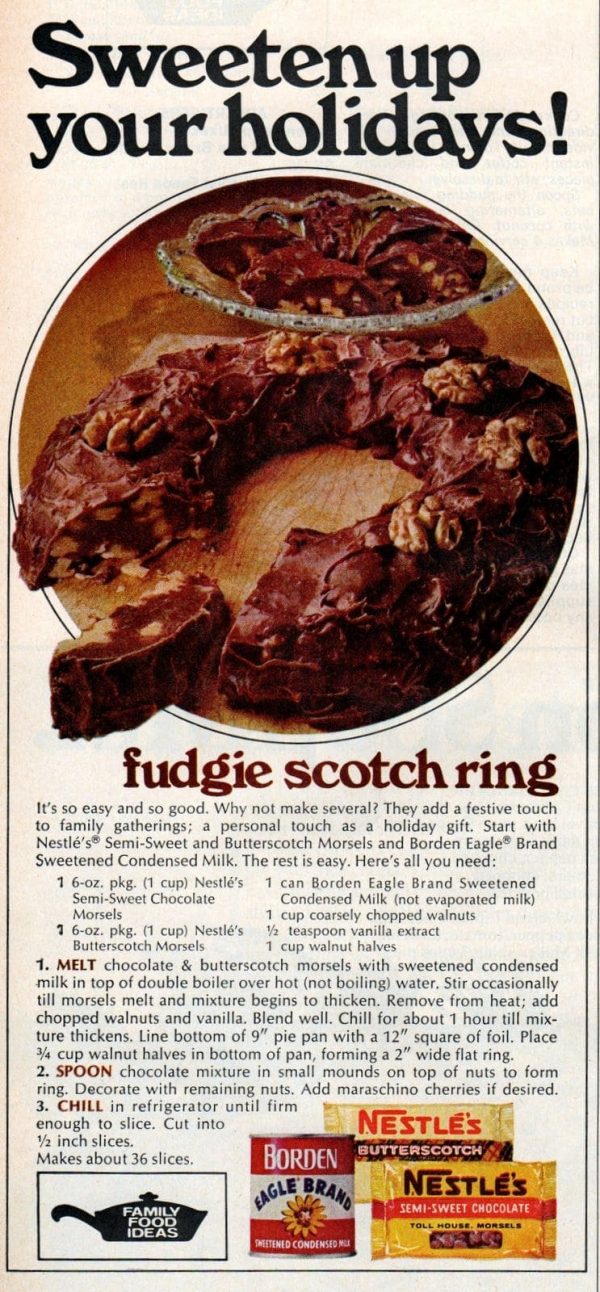 Fudgie-scotch ring dessert recipe (1972) - Click Americana
