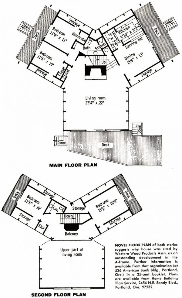 Vintage A-frame house plans for second homes & vacation cabins: 12 cool ...
