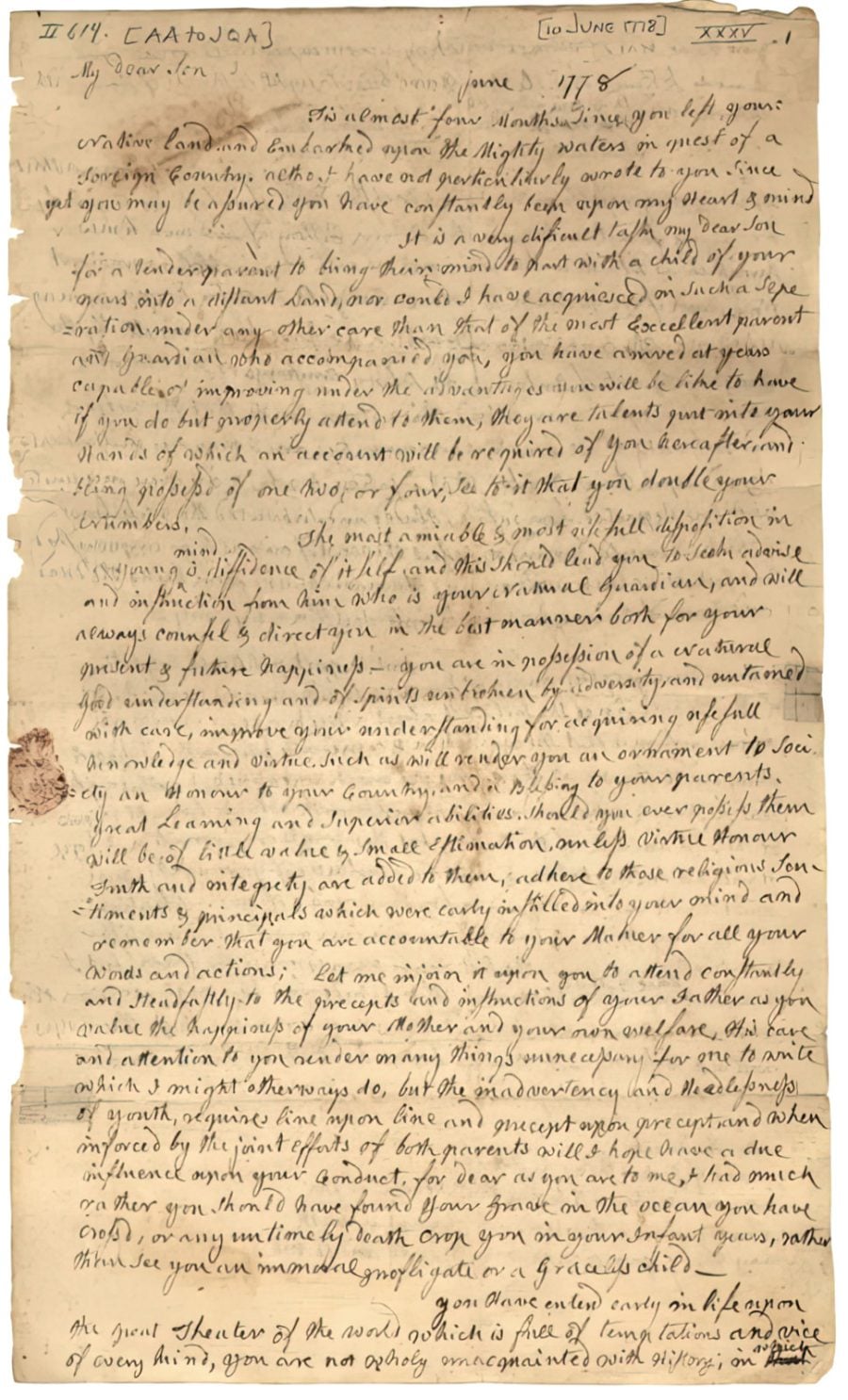 A mother's wisdom: First Lady Abigail Adams' letter to young John ...