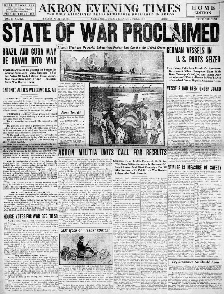US joins World War I: Headlines declaring war (1917) - Click Americana