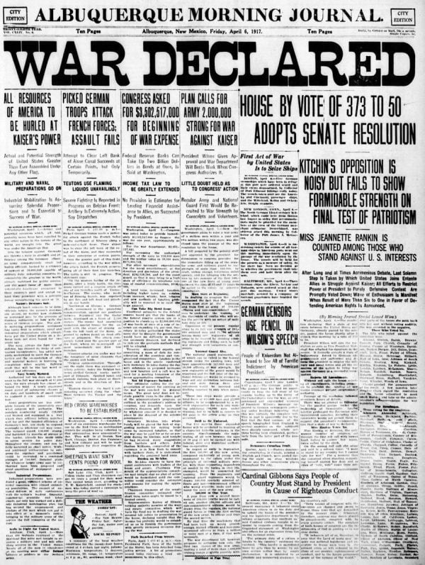 US joins World War I: Headlines declaring war (1917) - Click Americana