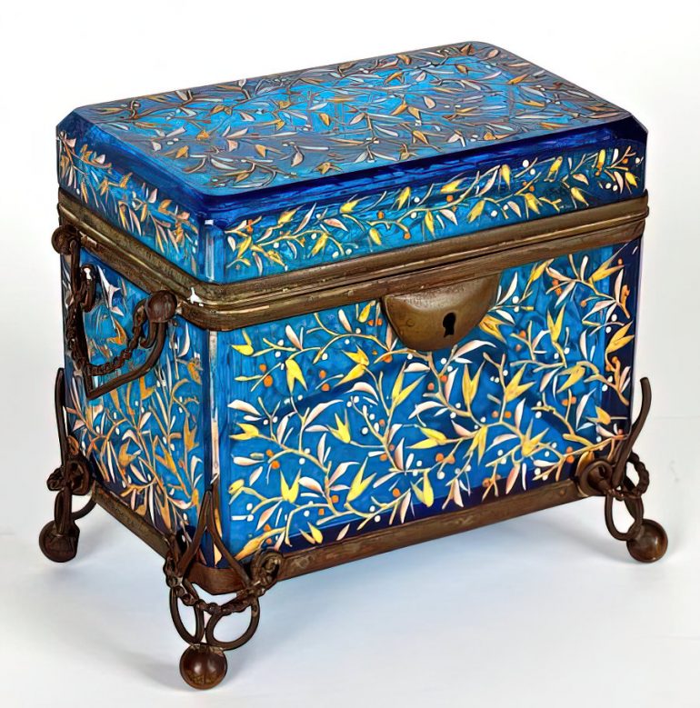 Antique enameled blue glass sugar caskets & jewel caskets (1800s ...