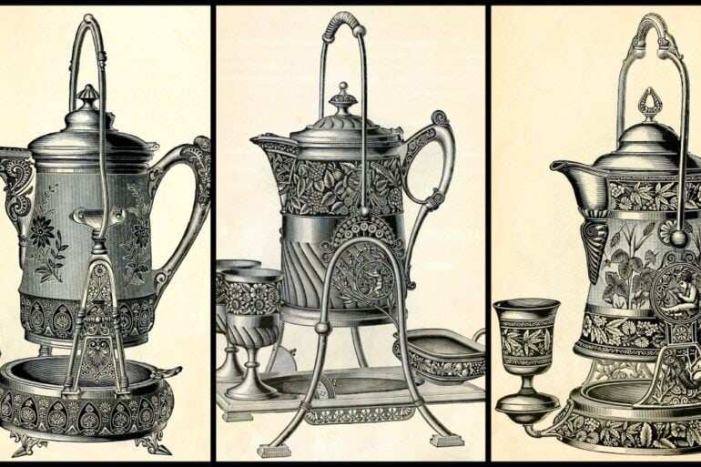 6 stunning silver Victorian tilting water pitchers (1889) - Click Americana