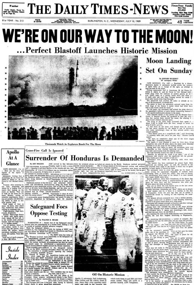 To the moon! 20 newspaper headlines from the Apollo 11 launch on July ...