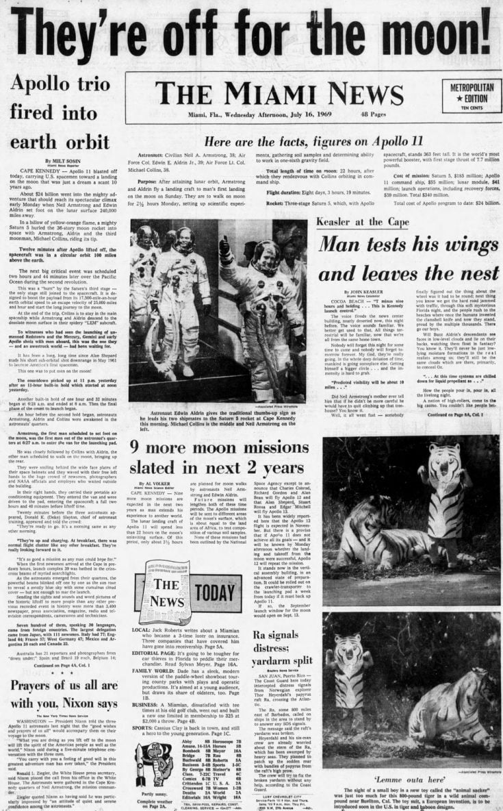 To the moon! 20 newspaper headlines from the Apollo 11 launch on July ...