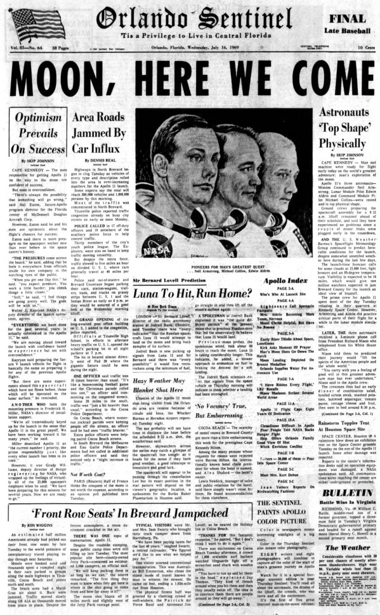 To the moon! 20 newspaper headlines from the Apollo 11 launch on July ...