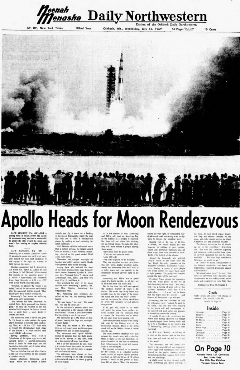 To the moon! 20 newspaper headlines from the Apollo 11 launch on July ...