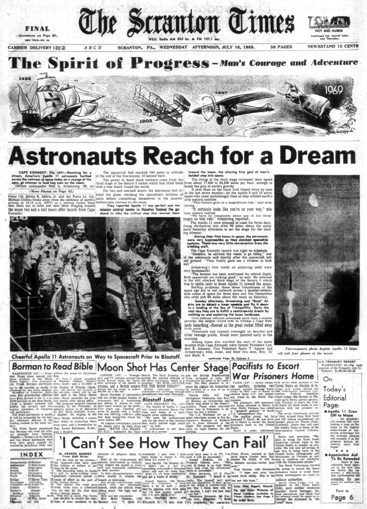 To the moon! 20 newspaper headlines from the Apollo 11 launch on July ...
