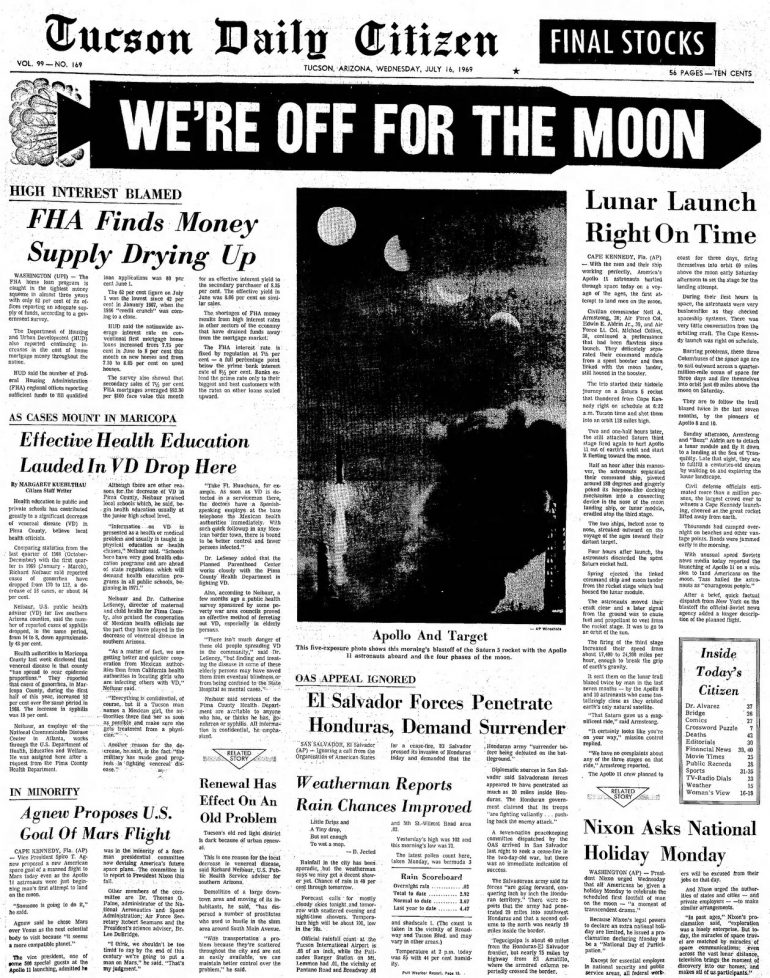 To the moon! 20 newspaper headlines from the Apollo 11 launch on July ...