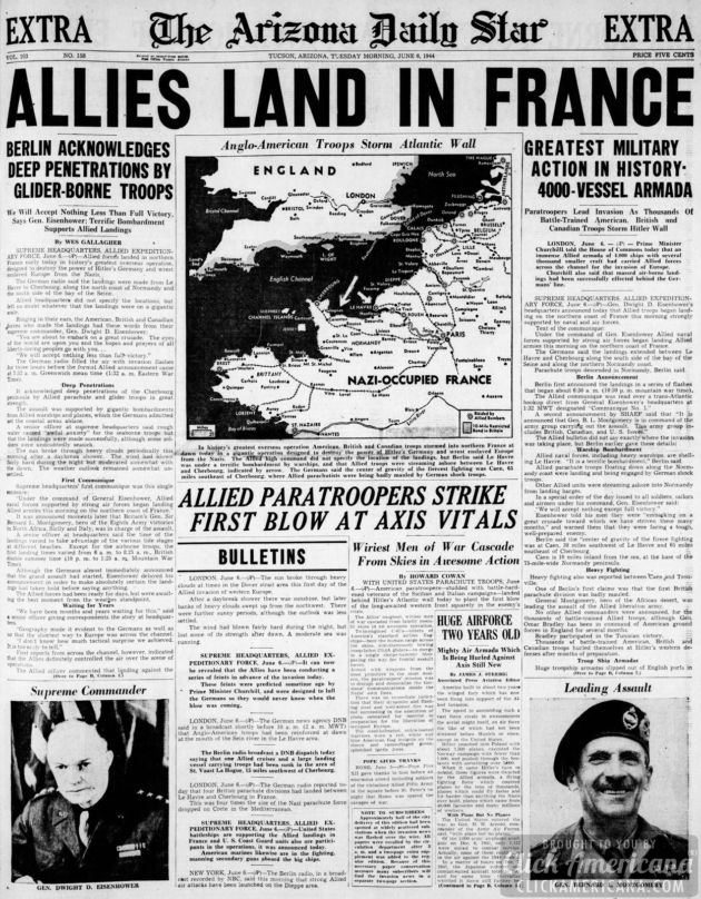 WWII newspaper headlines from the D-Day invasion of France (1944 ...
