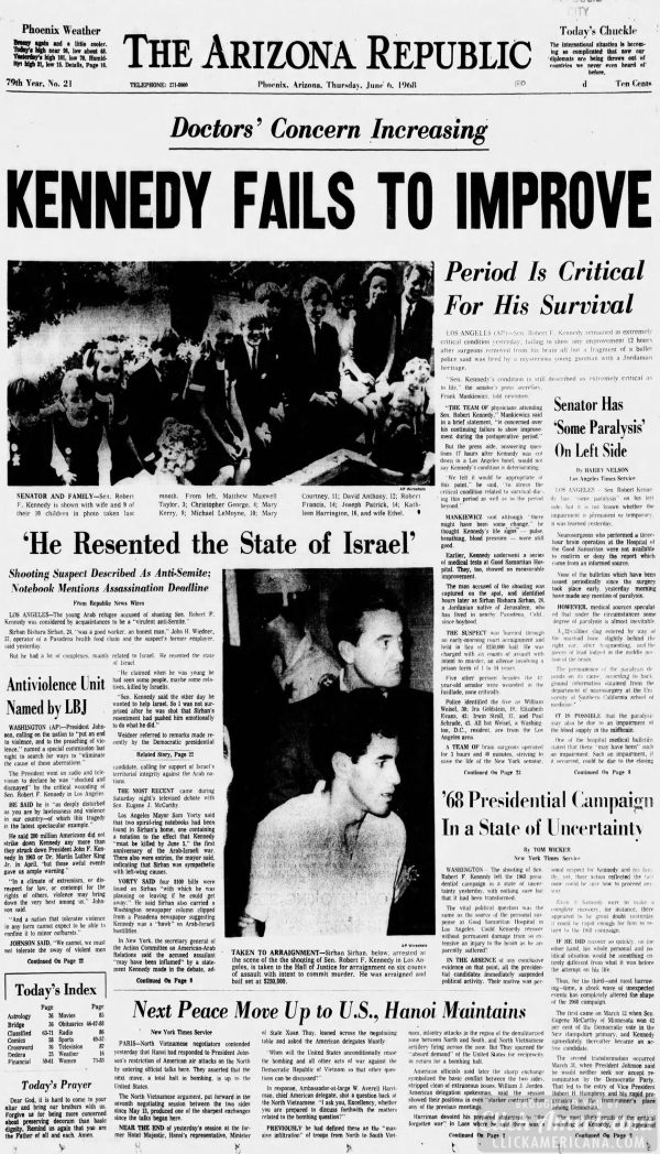 News headlines from when Senator Bobby Kennedy was assassinated (1968 ...