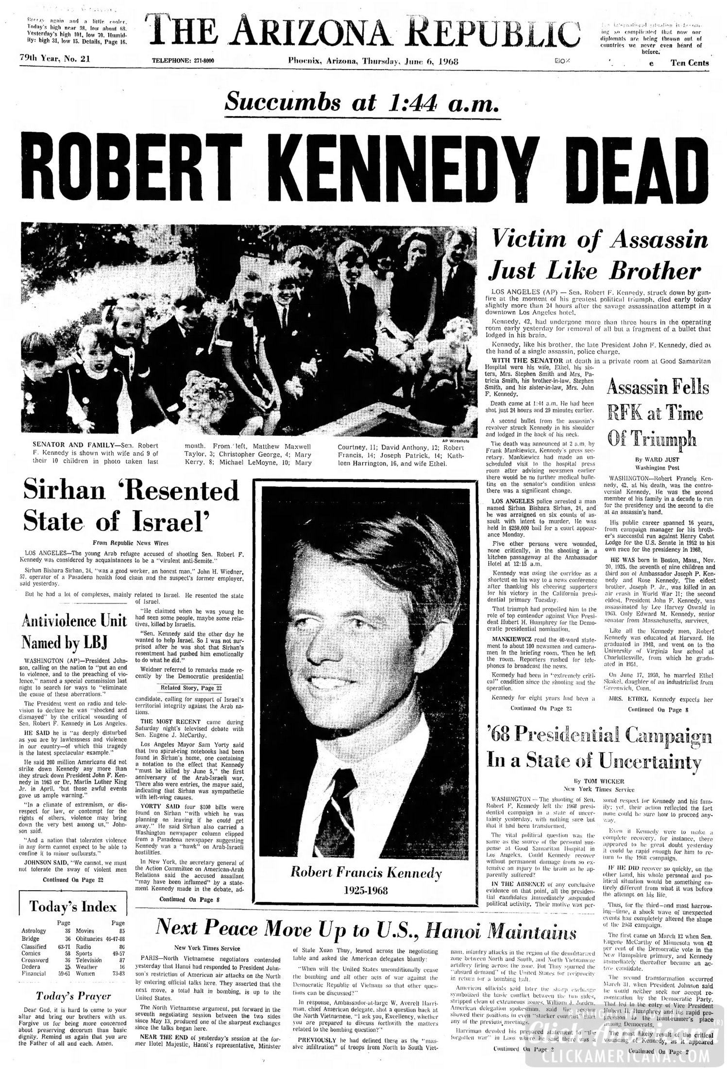 News headlines from when Senator Bobby Kennedy was assassinated (1968 ...