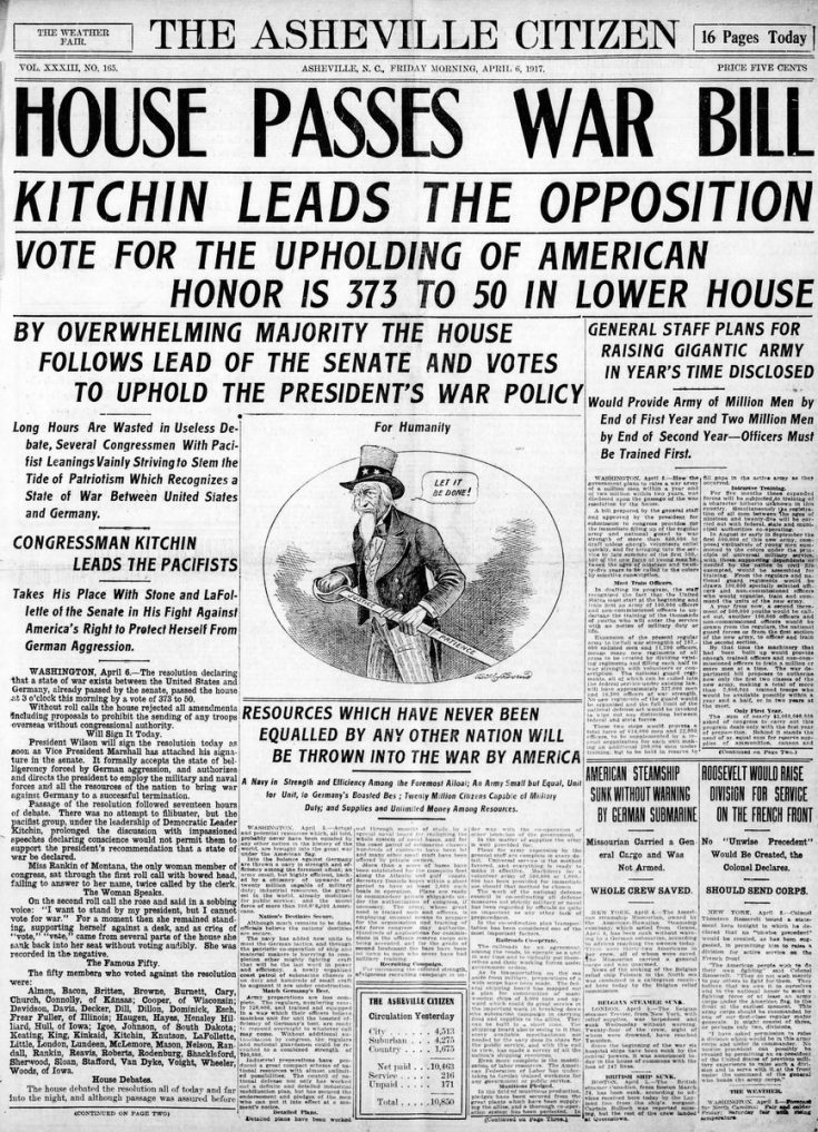 US joins World War I: Headlines declaring war (1917) - Click Americana
