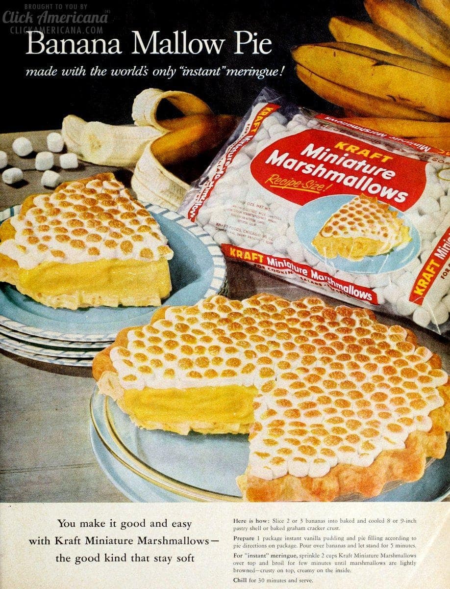 Banana-marshmallow pie recipe (1963) - Click Americana