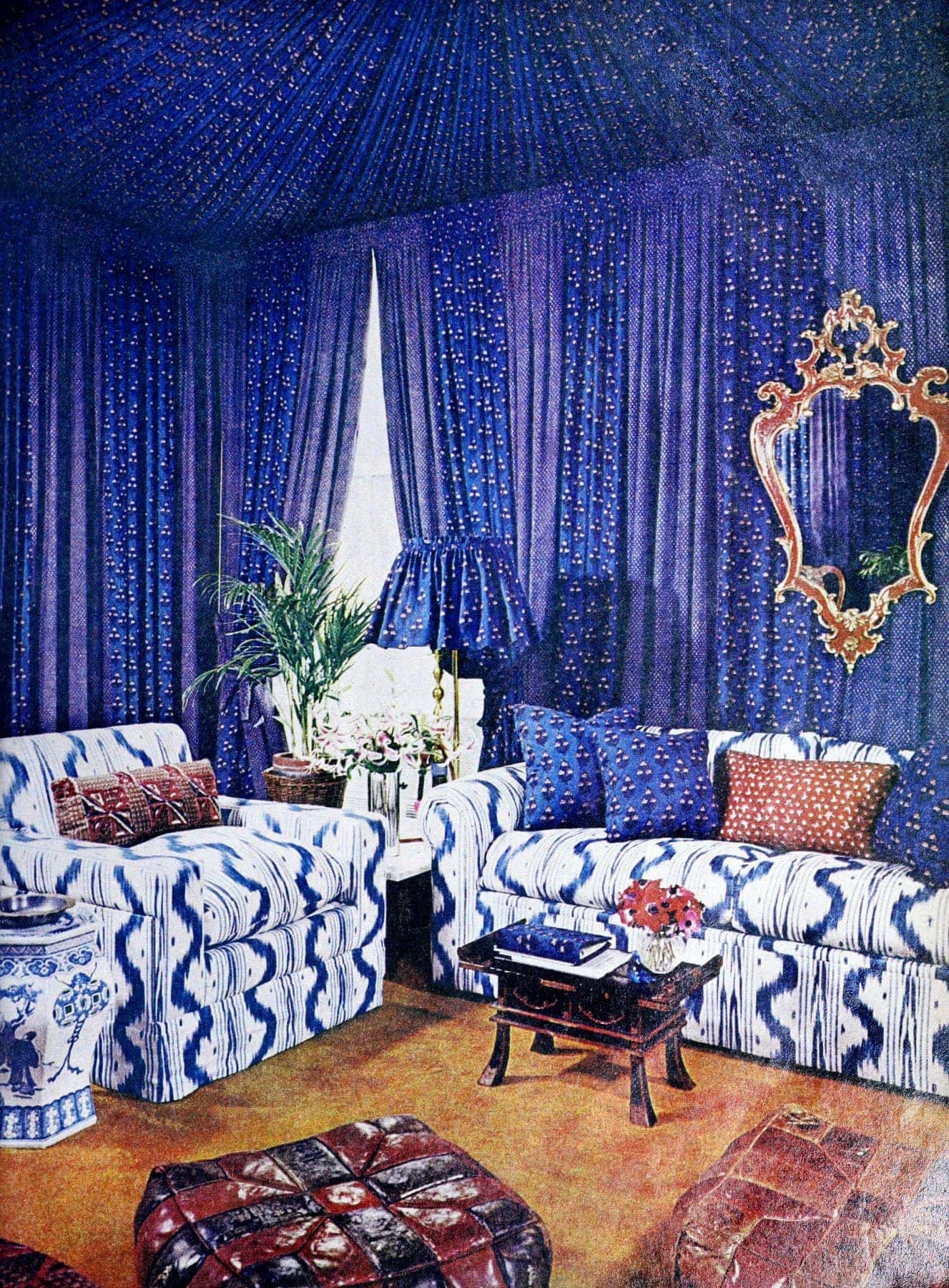 Blue Fabric Dd The Walls Ceilings Of This Party Friendly Family Room ...