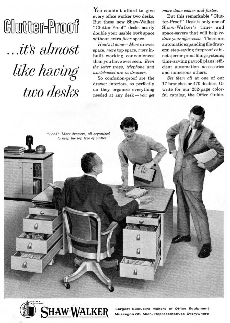 Vintage 1950s office furniture & sleek mid-century modern desks show ...