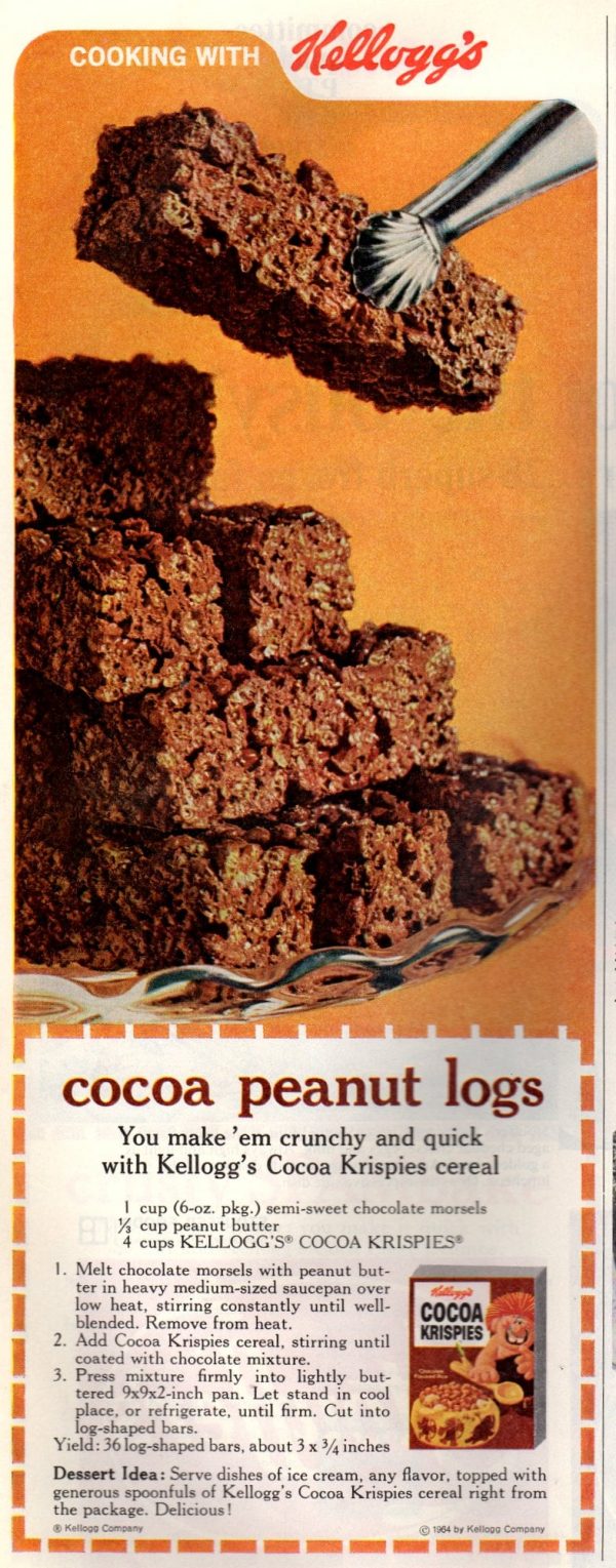 Cocoa peanut logs with Cocoa Krispies cereal (1968) - Click Americana