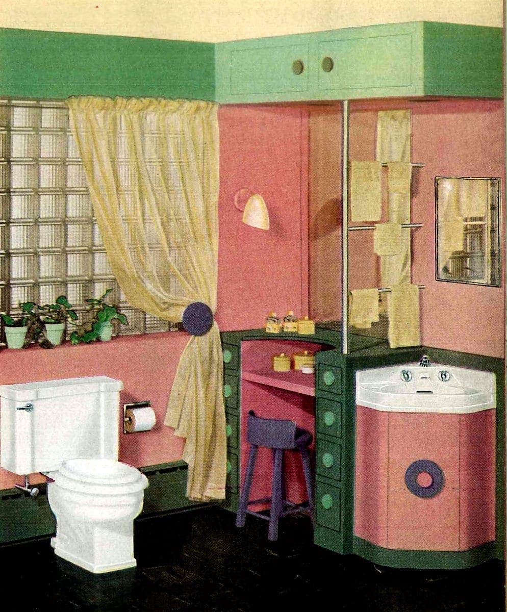 Colorful '40s bathrooms: Retro restrooms in rainbow hues - Click Americana