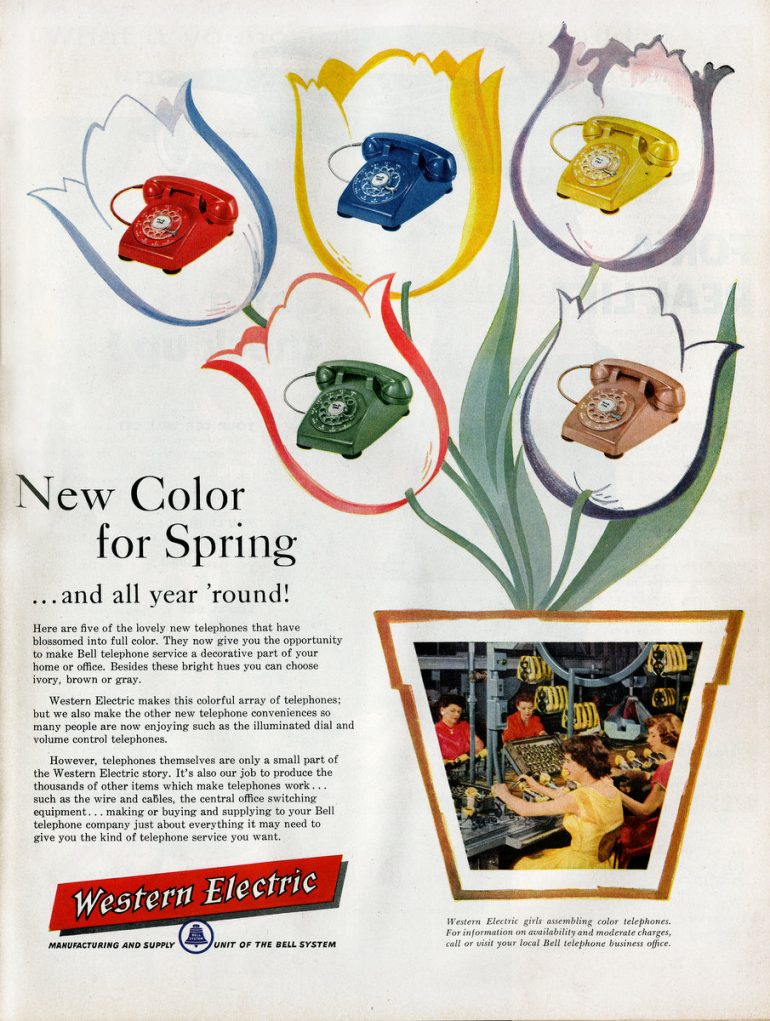 Vintage 1950s dial & touch-tone phones came in lots of decorator colors ...