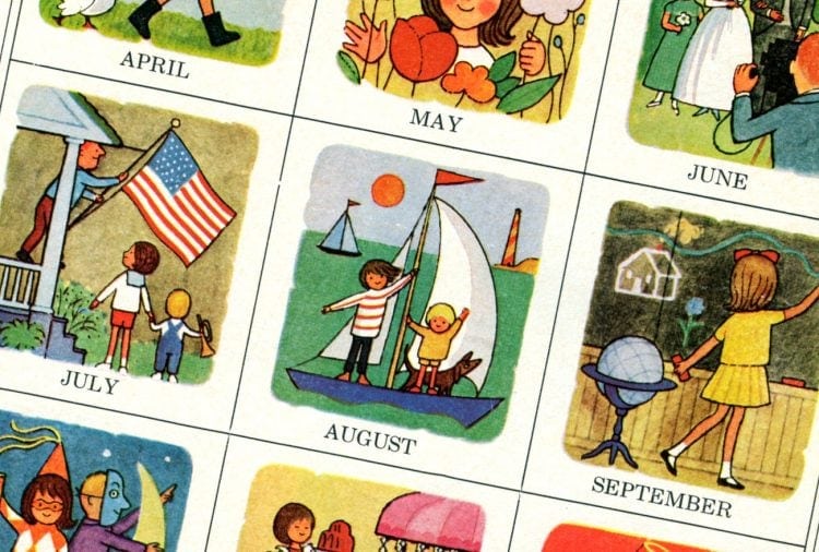 Cute vintage month-by-month printable calendar clipart from the 1960s ...
