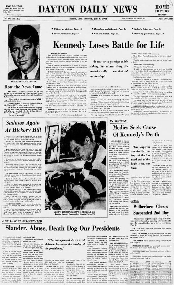 News headlines from when Senator Bobby Kennedy was assassinated (1968 ...