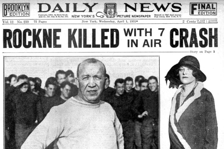 Knute Rockne's TWA airplane crashes - The football legend among the 8 ...