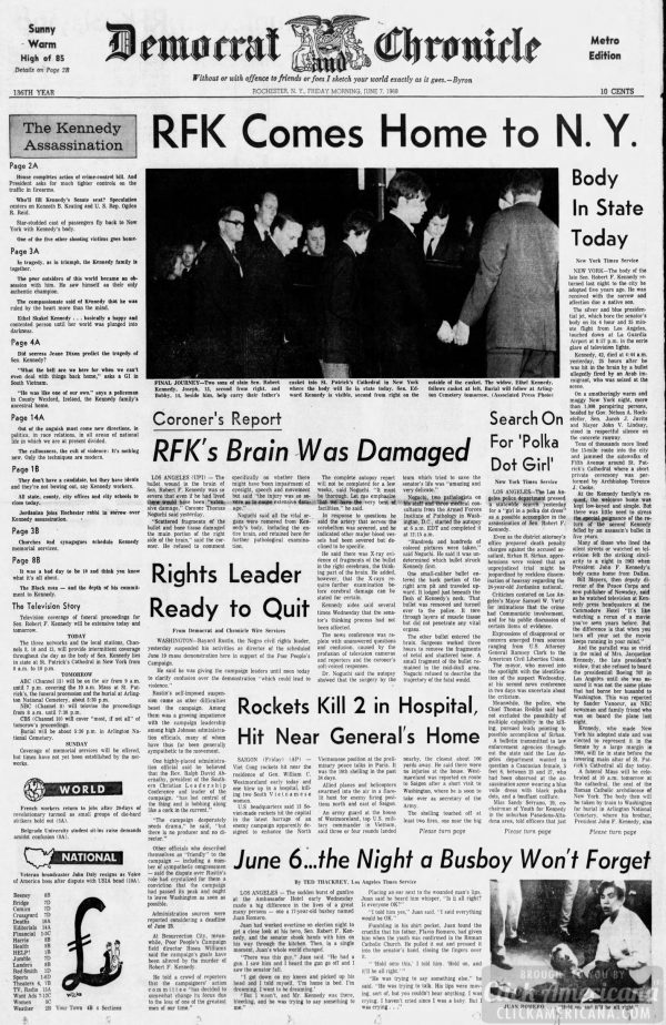 News headlines from when Senator Bobby Kennedy was assassinated (1968 ...