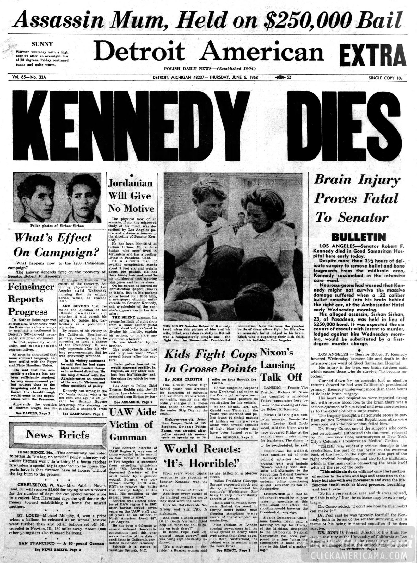 News headlines from when Senator Bobby Kennedy was assassinated (1968 ...