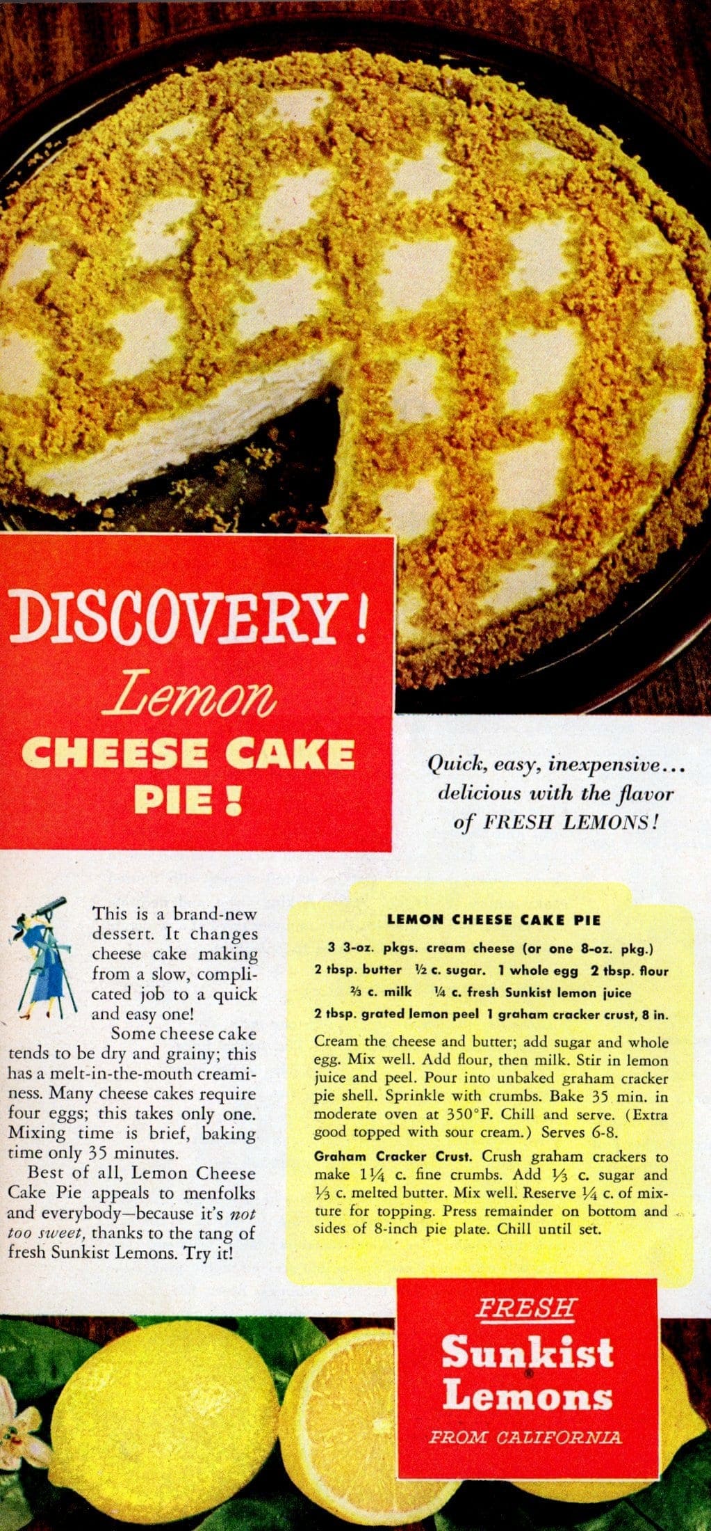 Easy lemon cheesecake pie: Retro recipes from the '50s & '70s - Click ...