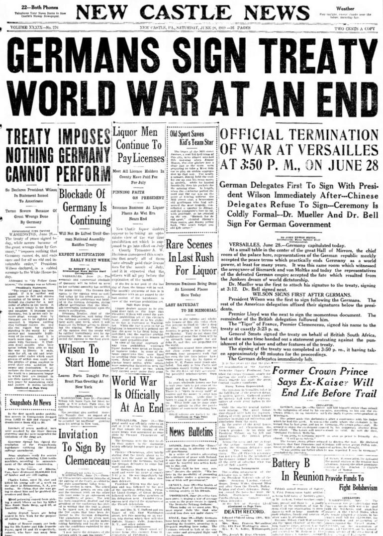 Peace declared: Newspaper headlines from the very end of WWI in 1919 ...