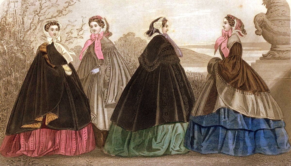 Elegant Victorian dresses from 1859, from antique fashion magazines ...