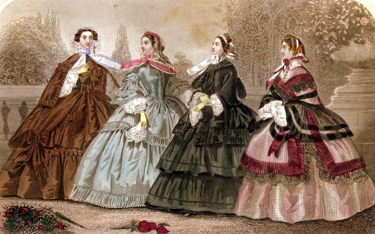 Elegant Victorian dresses from 1859, from antique fashion magazines ...