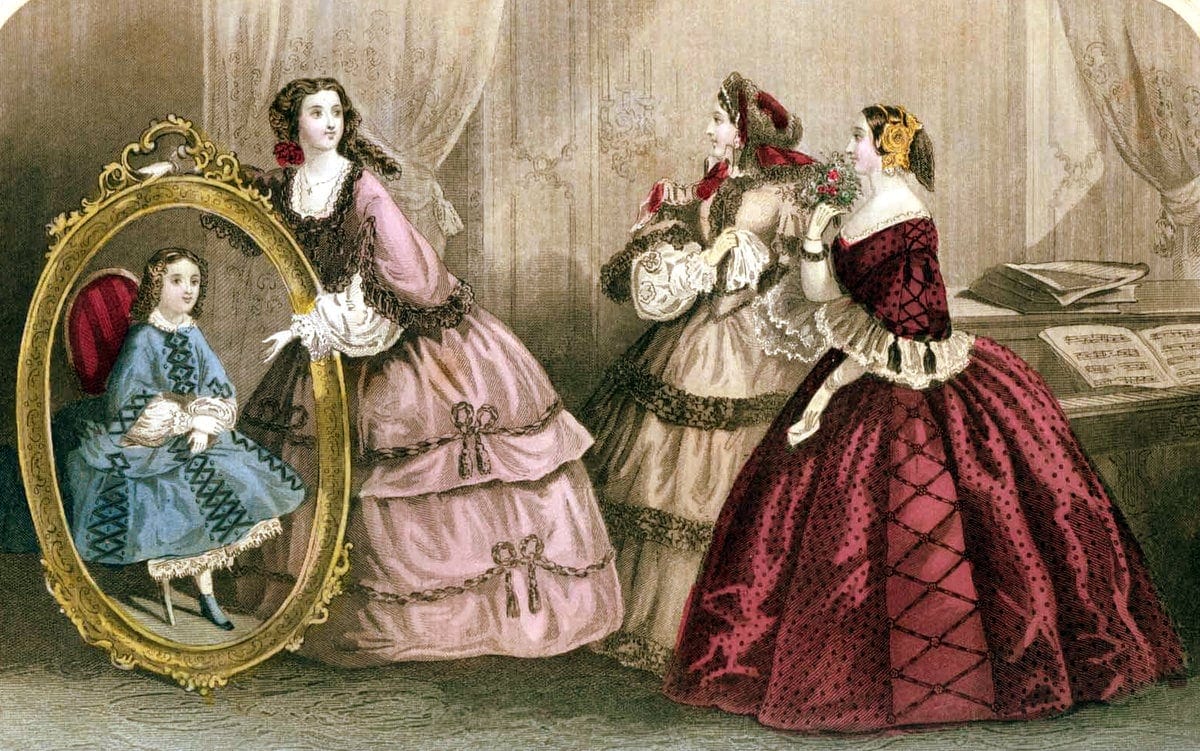 Elegant Victorian dresses from 1859, from antique fashion magazines ...