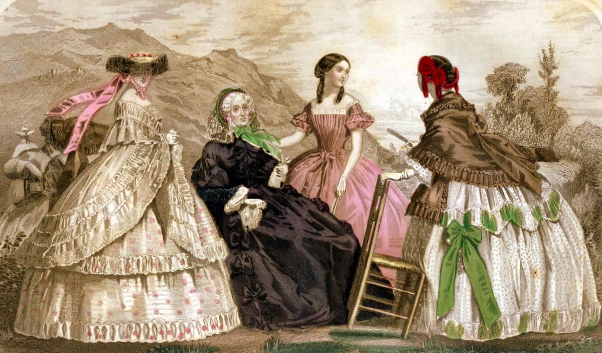 Elegant Victorian dresses from 1859, from antique fashion magazines ...