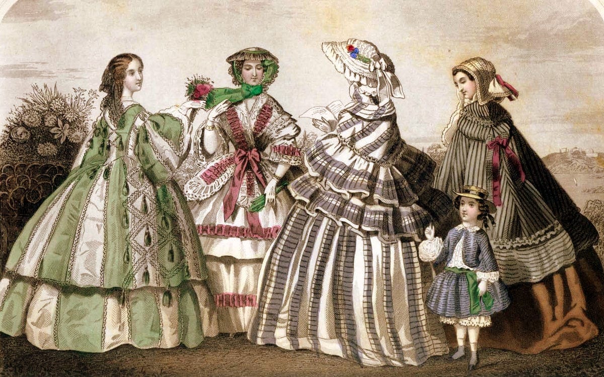 Elegant Victorian dresses from 1859, from antique fashion magazines ...