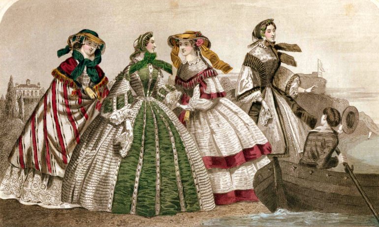 Elegant Victorian dresses from 1859, from antique fashion magazines ...