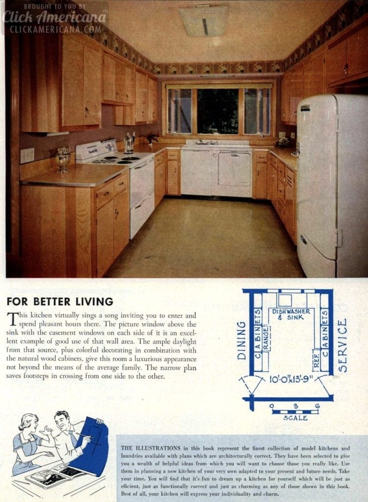 9 colorful mid-century kitchen remodels & retro floorplans from 1954 ...