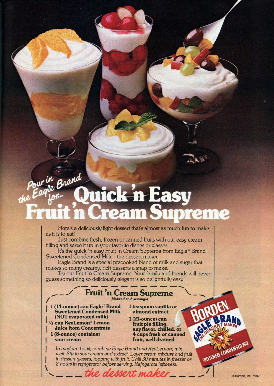 Fruit 'n cream supreme dessert recipe (1982) - Click Americana