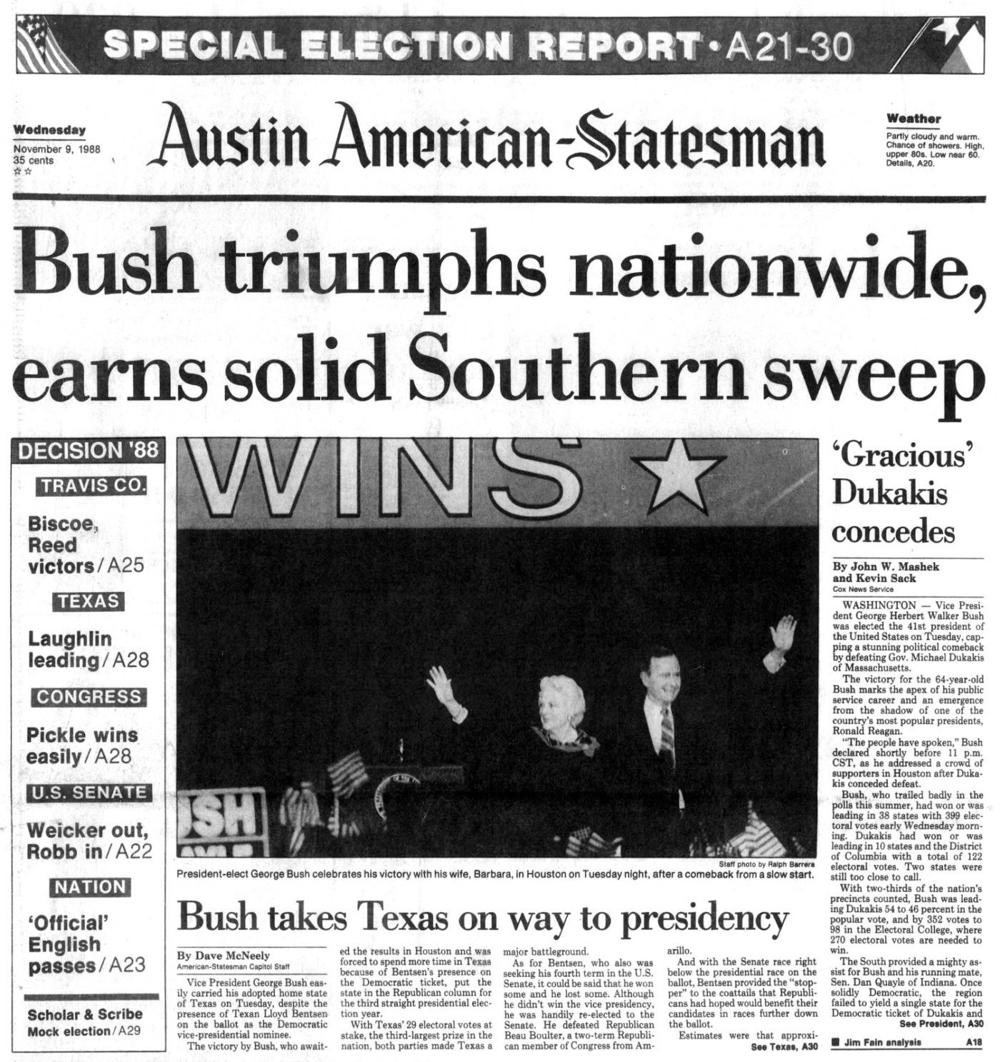Bush elected President: Headlines from George H W Bush's presidential ...