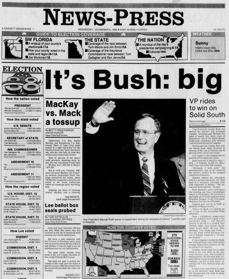 Bush elected President: Headlines from George H W Bush's presidential ...
