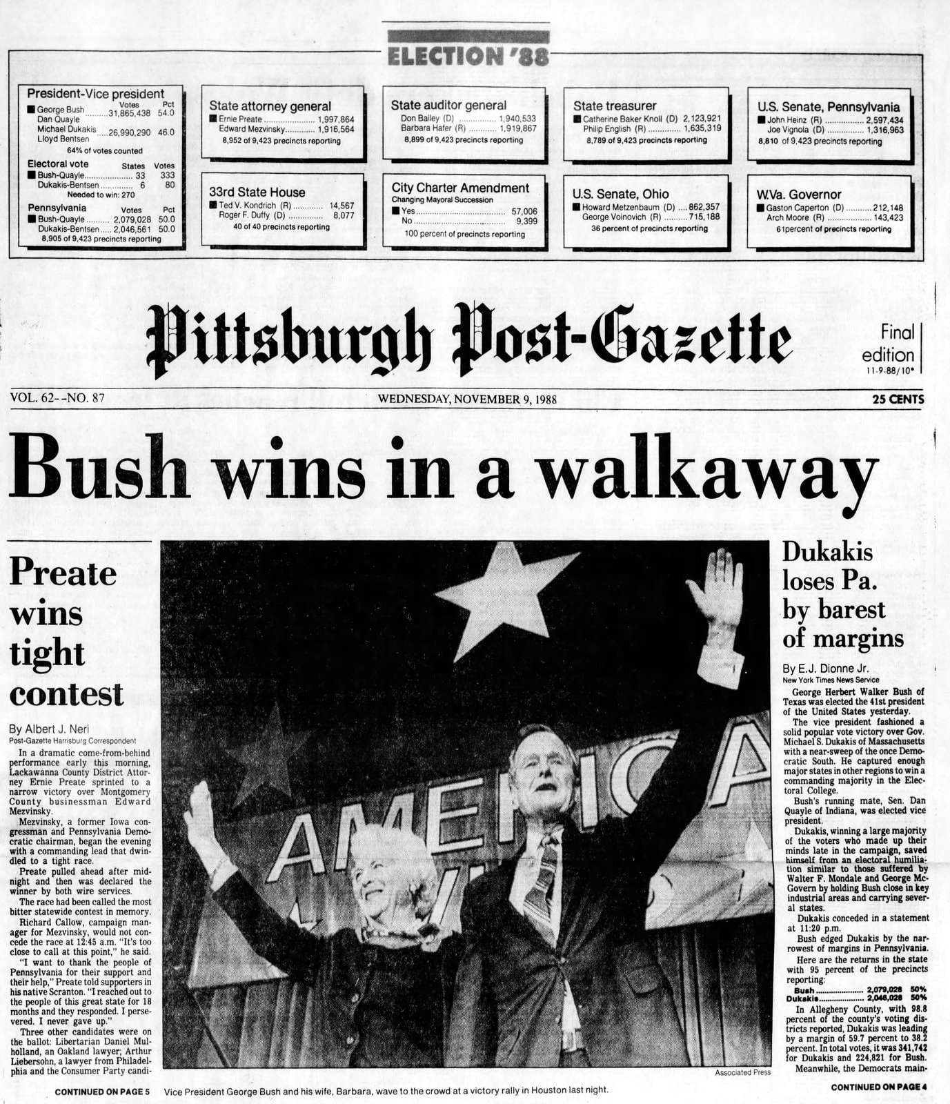 Bush elected President: Headlines from George H W Bush's presidential ...