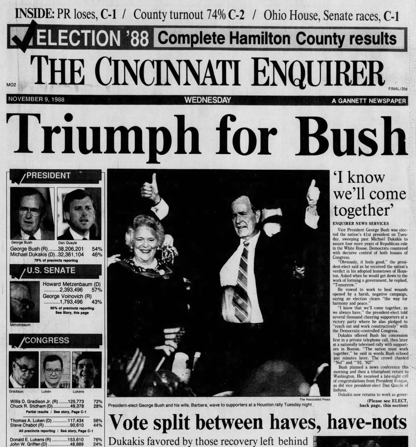 Bush elected President: Headlines from George H W Bush's presidential ...