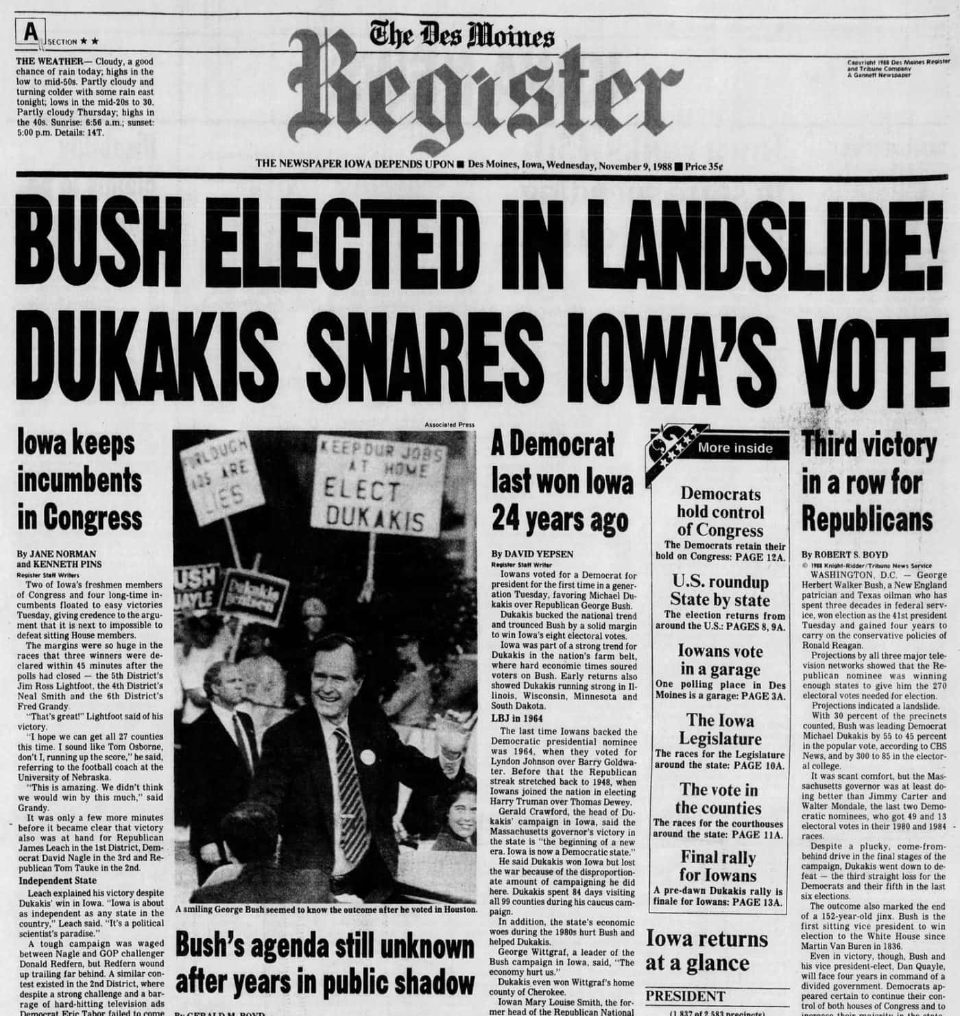 Bush elected President: Headlines from George H W Bush's presidential ...