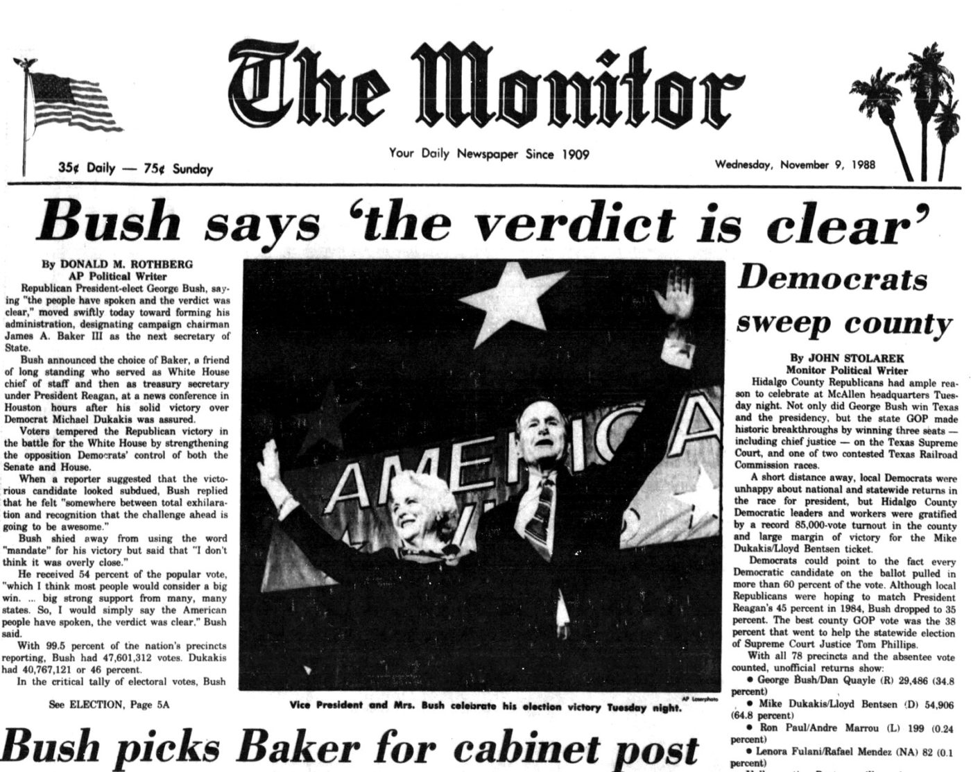Bush elected President: Headlines from George H W Bush's presidential ...