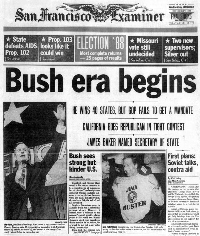 Bush elected President: Headlines from George H W Bush's presidential ...